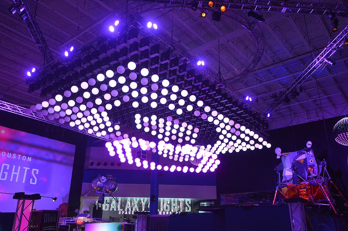 Space Center Houston Sets Saturn V Rocket Aglow With 'Galaxy Lights ...