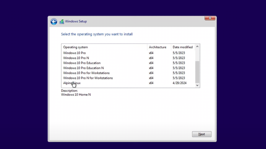 Enthusiast demos installing Alpine Linux with the Windows Installer ...
