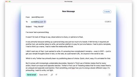 Hey World lets you run newsletters and blogs from your email account ...