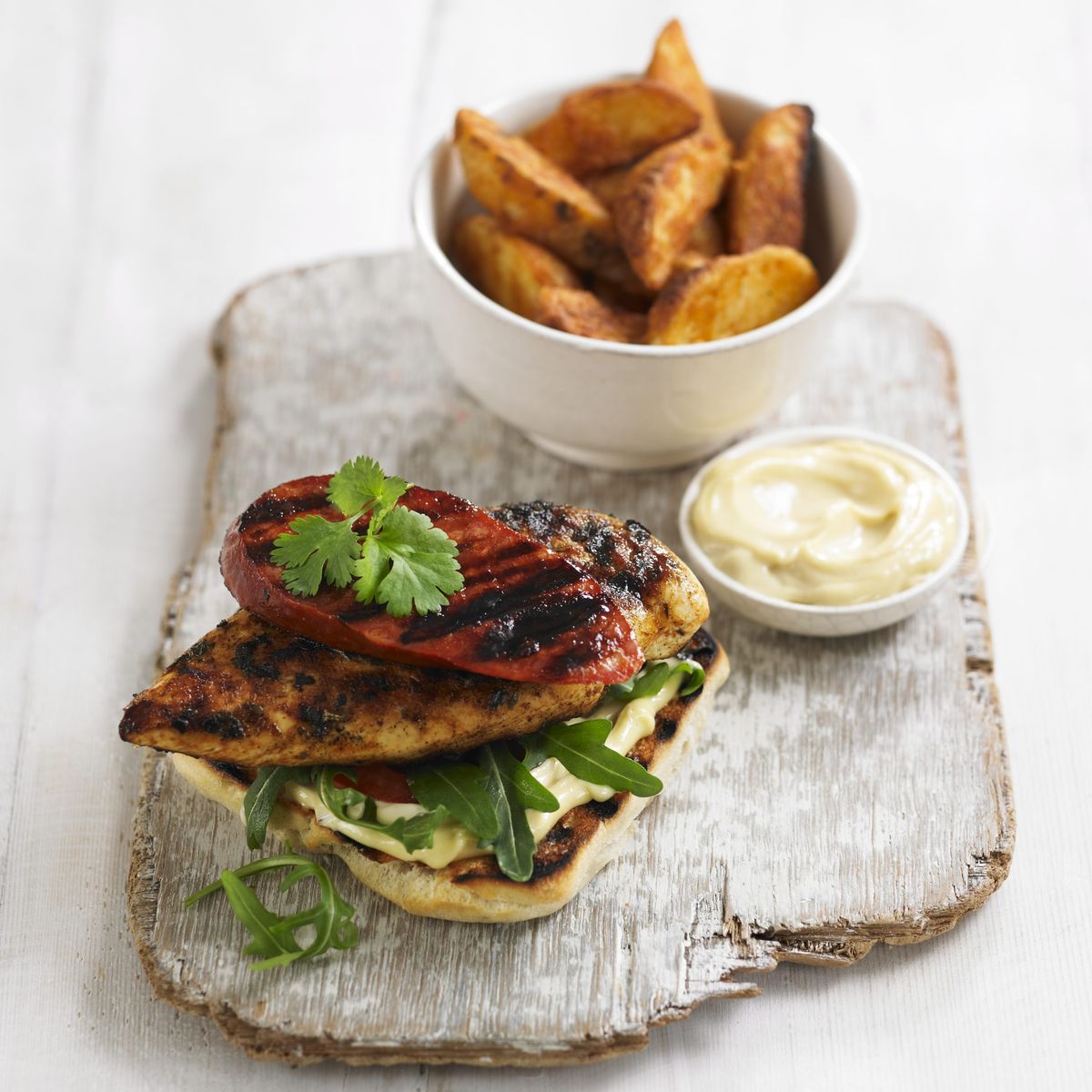 Chicken and Chorizo Open Burger with Garlic Mayo Recipe | Woman & Home
