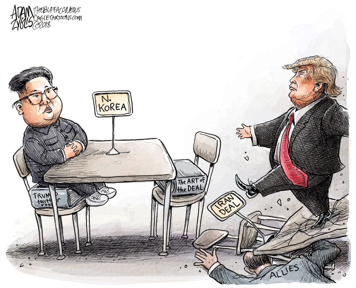 Political cartoon U.S. Trump Kim Jong Un North Korea negotiations Iran ...