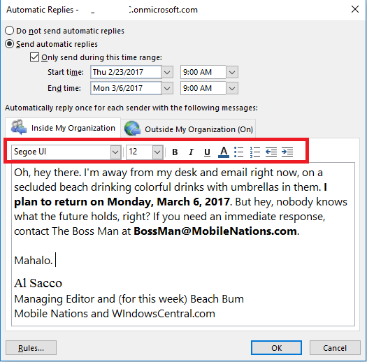 How to master Outlook's out-of-office automatic replies | Windows Central