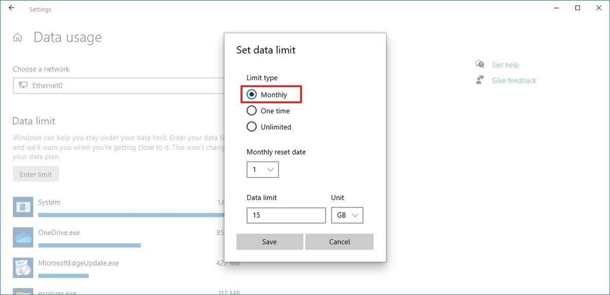 How to set up data usage limit on Windows 10 May 2020 Update | Windows ...