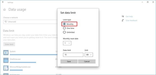 How to set up data usage limit on Windows 10 May 2020 Update | Windows ...