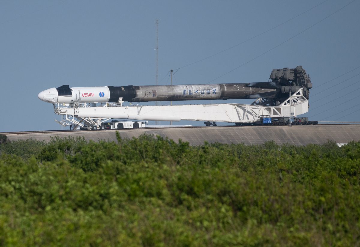 SpaceX rolls out rocket for Crew-4 astronaut mission ahead of Saturday ...