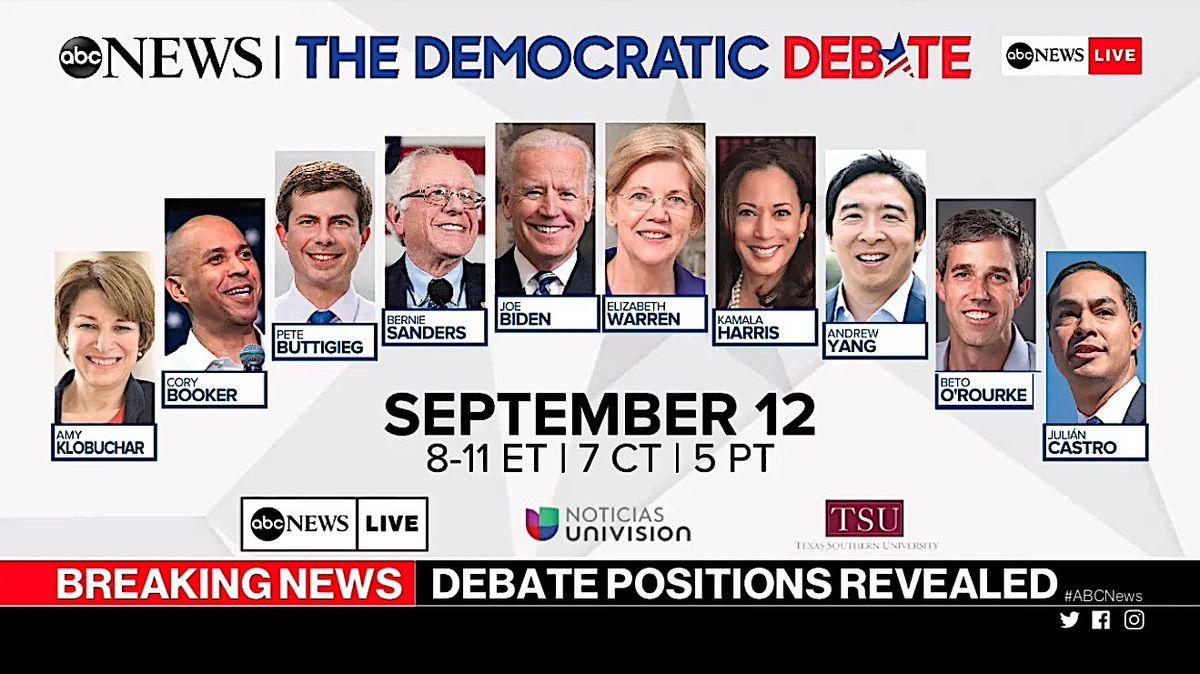 ABC released its Democratic debate podium chart: Yang rises, Warren's ...