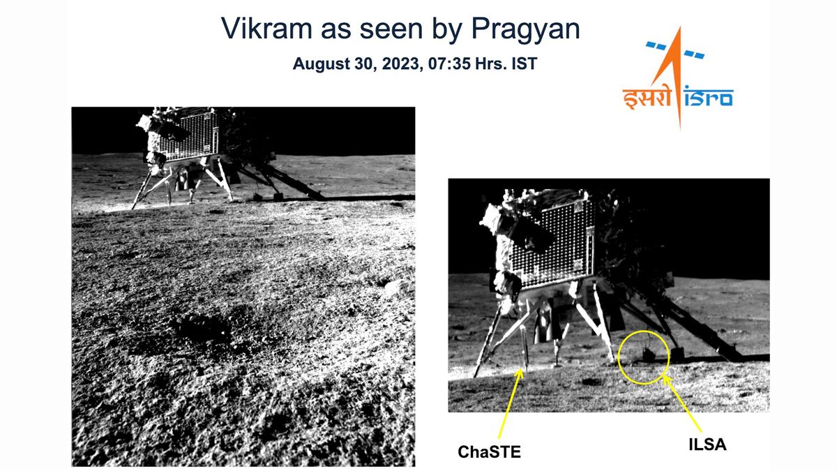 India's Chandrayaan-3 moon rover Pragyan snaps 1st photo of its lander ...