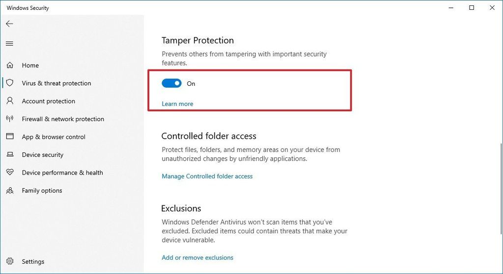 How to manage Windows Security Tamper Protection feature on Windows 10 ...