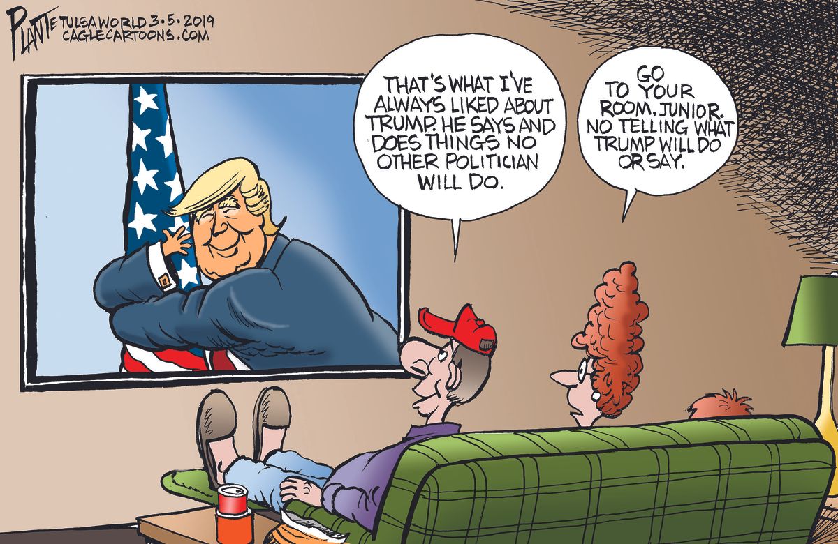 Political Cartoon U.S. Trump CPAC hugging the flag | The Week
