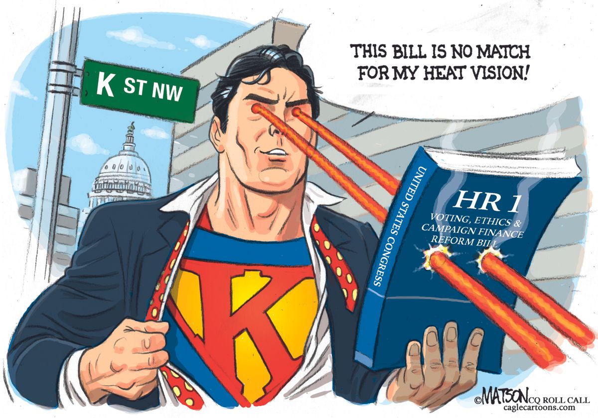 Political Cartoon U.S. Superman voting ethics reform HR1 K Street | The ...
