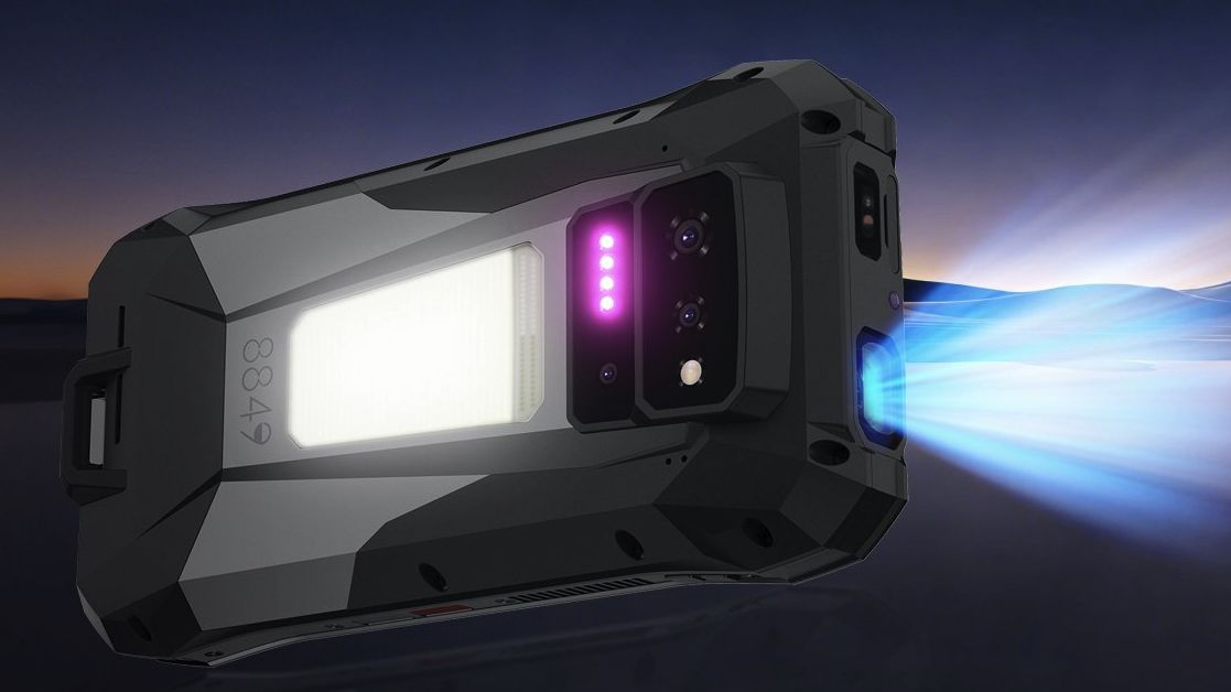 This brick of a phone includes a projector, a camping light, and a 17 ...