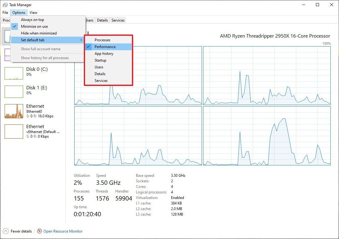 How to set Task Manager default startup tab on the Windows 10 May 2019 ...