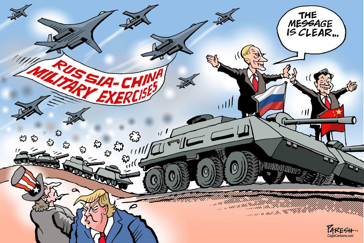 Political cartoon U.S. Russia China military exercises Xi Jinping Putin ...