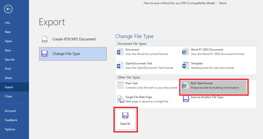 How to save a Microsoft Word doc as a PDF or other file format ...