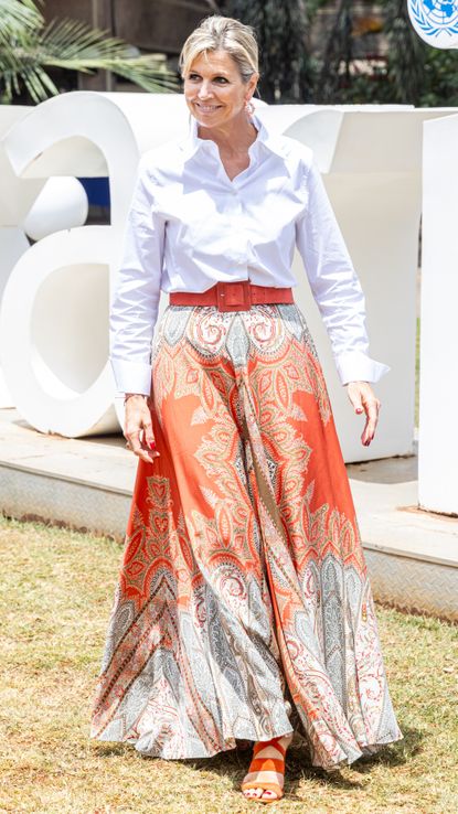 Queen Maxima’s white shirt and burnt orange maxi skirt | Woman & Home