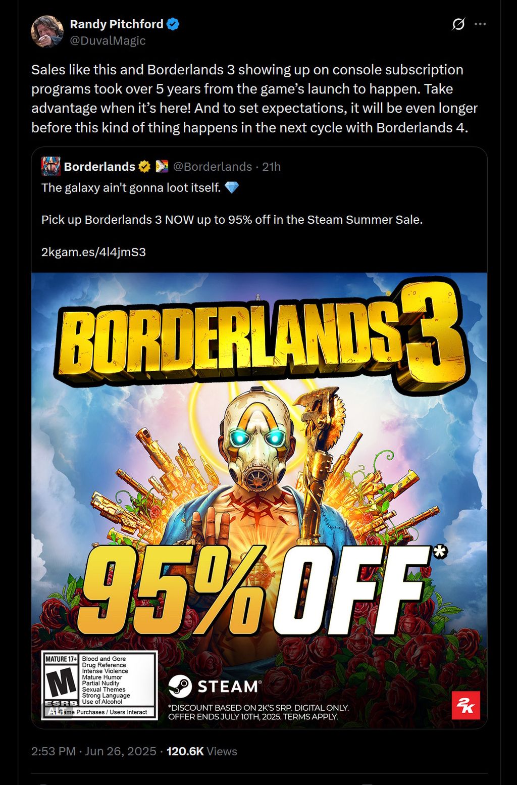 Randy Pitchford makes people mad again by warning that Borderlands 4 ...