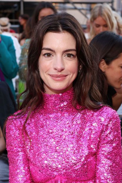 Anne Hathaway Wears Hot Pink at Milan Couture Fashion Week | Marie Claire