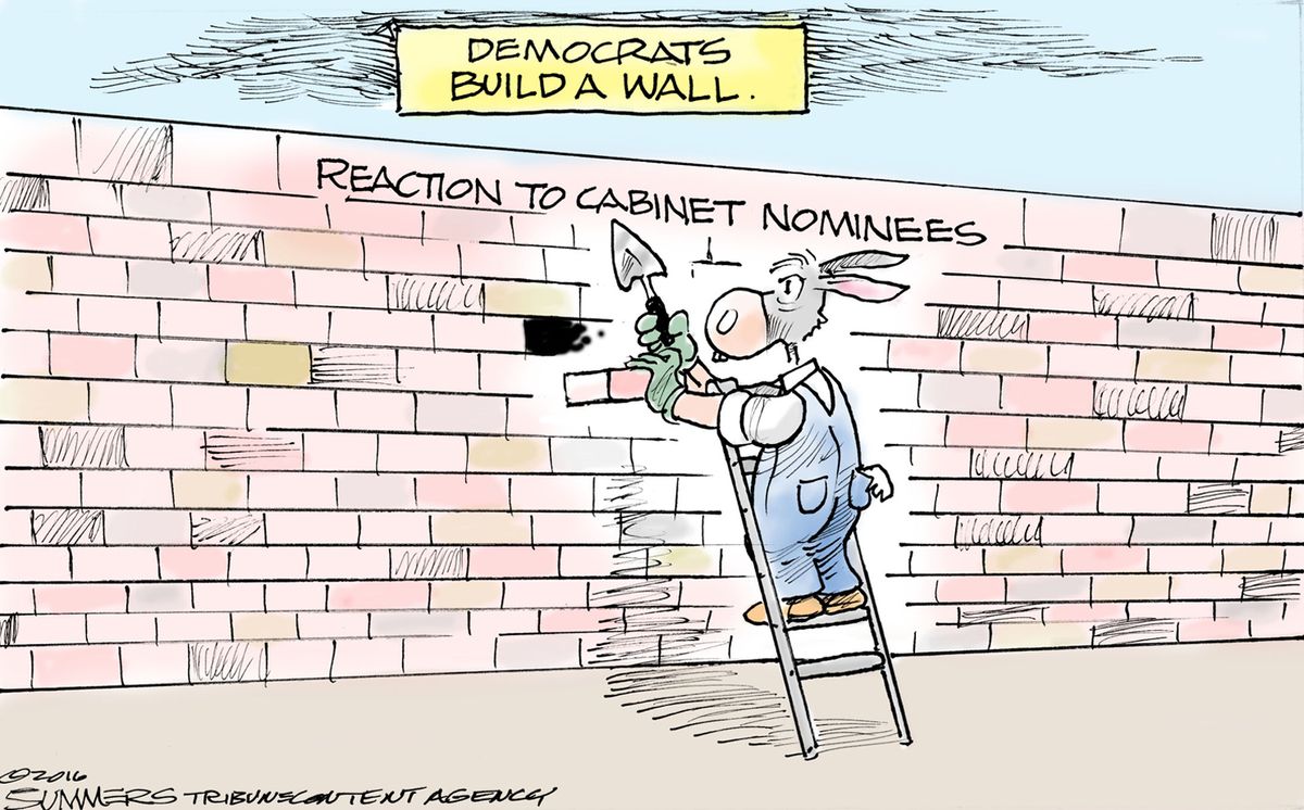 Political cartoon U.S. Democrats oppose Trump | The Week