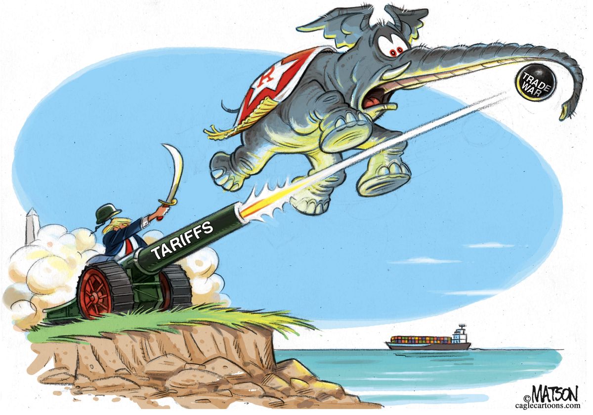 Political cartoon U.S. Trump trade war tariffs GOP | The Week