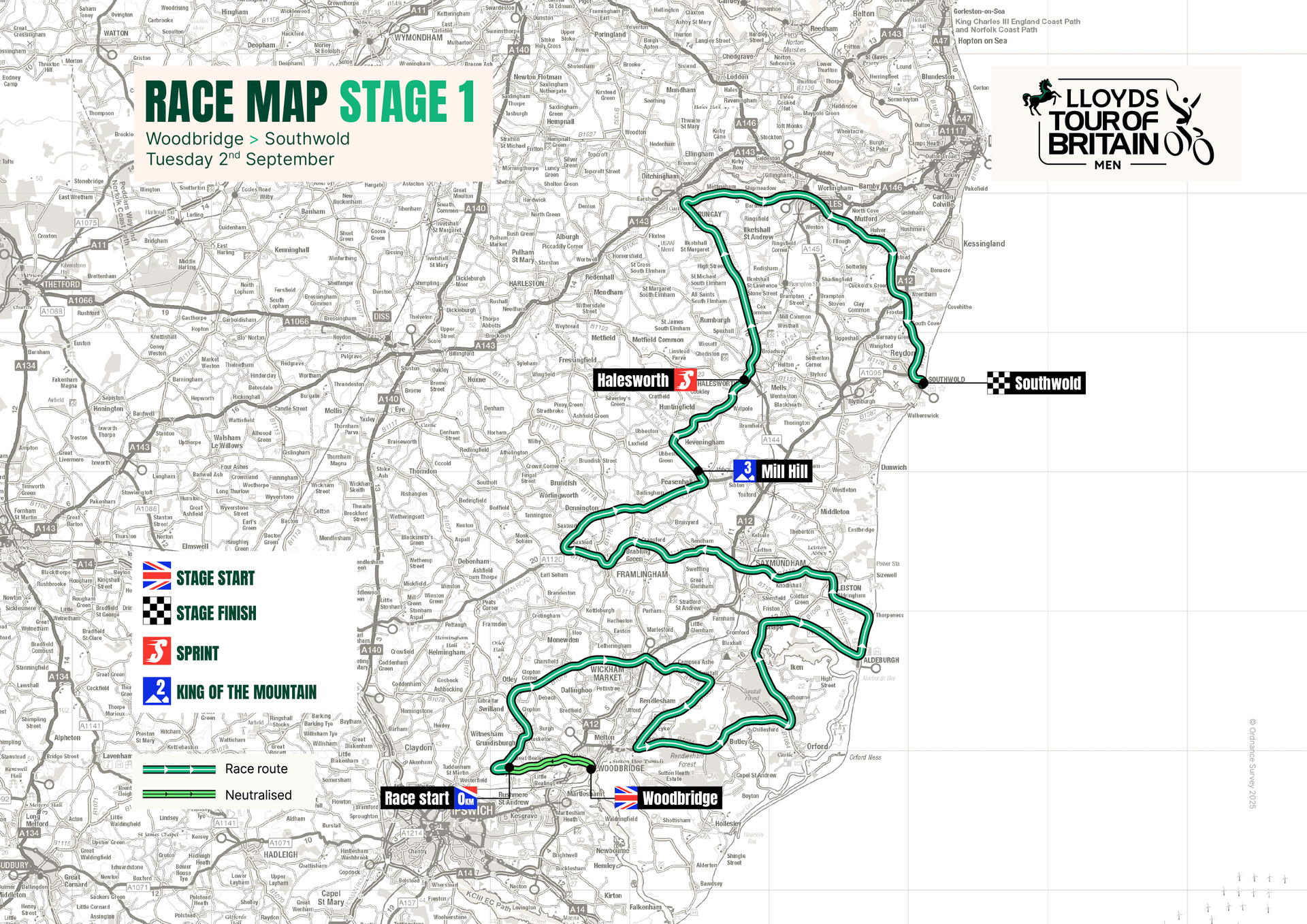Tour of Britain Men 2025 complete route guide: East Suffolk sprints to ...