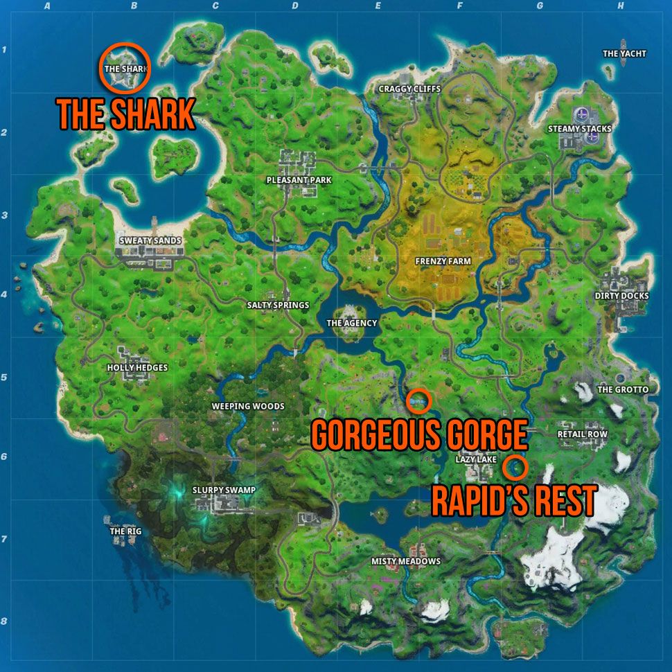 Fortnite The Shark, Rapid's Rest, and Gorgeous Gorge locations: Where ...