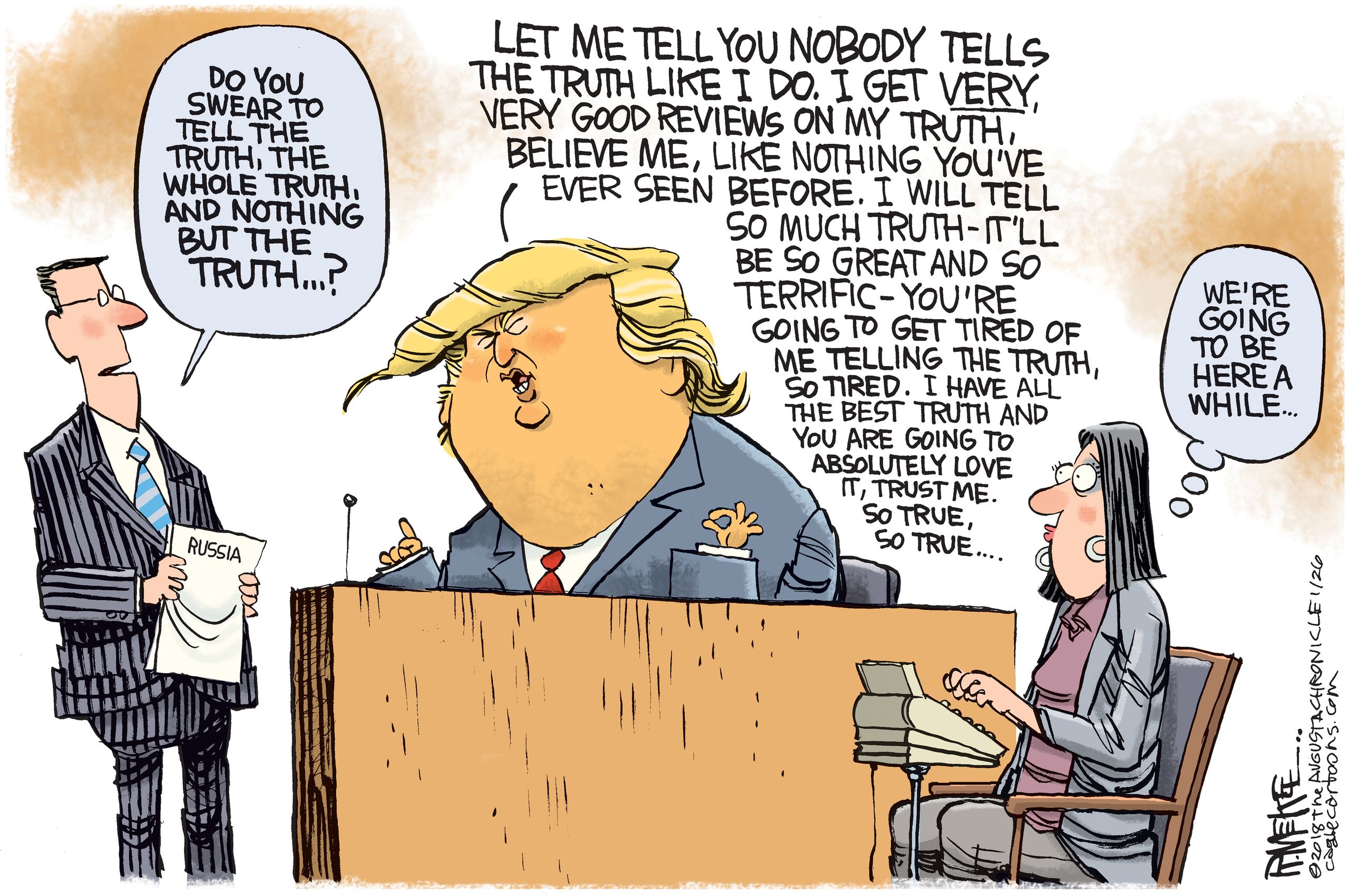 Political cartoon U.S. Trump testimony FBI Russia investigation | The Week