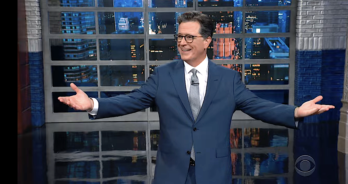 Stephen Colbert puts on his pants and tells jokes before his studio ...