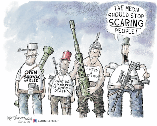 Editorial Cartoon U.S. coronavirus anti lockdown protesters | The Week