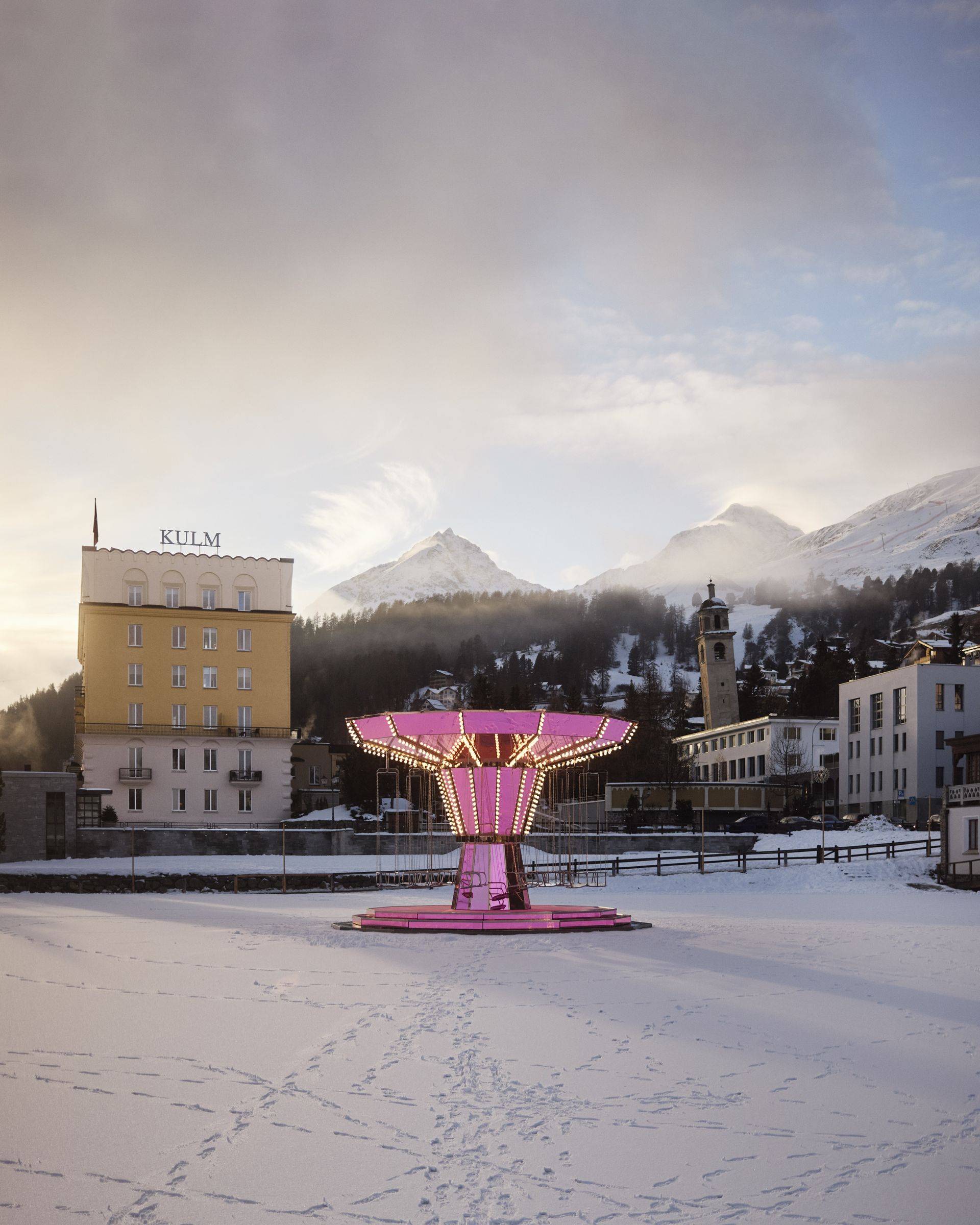 A hot pink carousel by Carsten Höller just touched down in St. Moritz ...
