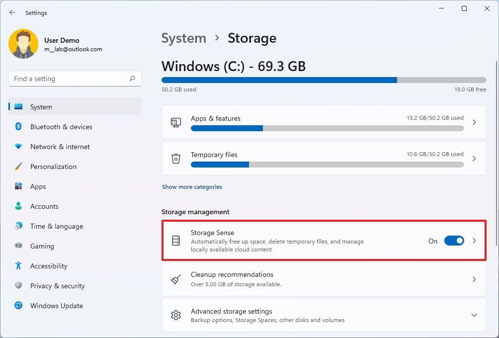 How to free up space automatically with Storage Sense on Windows 11 ...