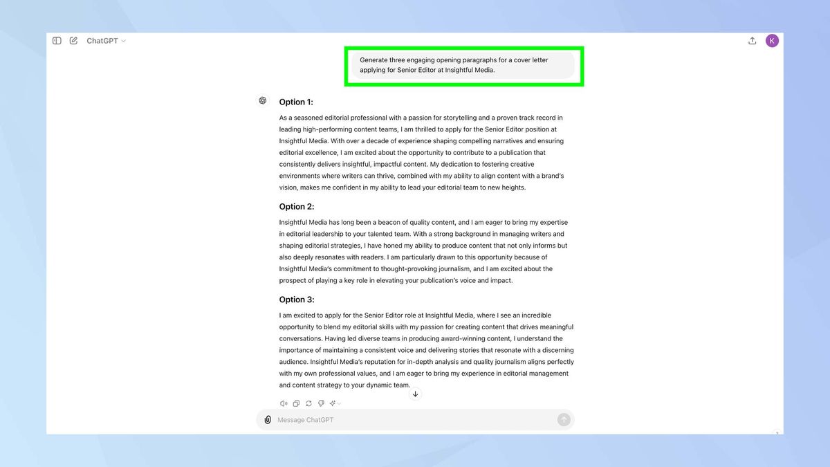 How to use ChatGPT to write a better cover letter | Tom's Guide
