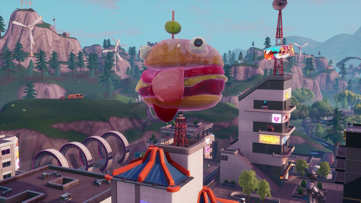 Fortnite holographic Tomato head, Durrr Burger head, and giant Dumpling ...