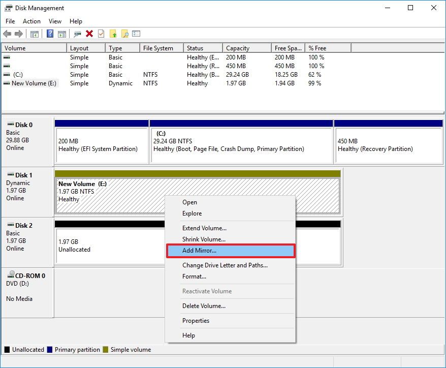 How to set up a mirrored volume for file redundancy on Windows 10 ...