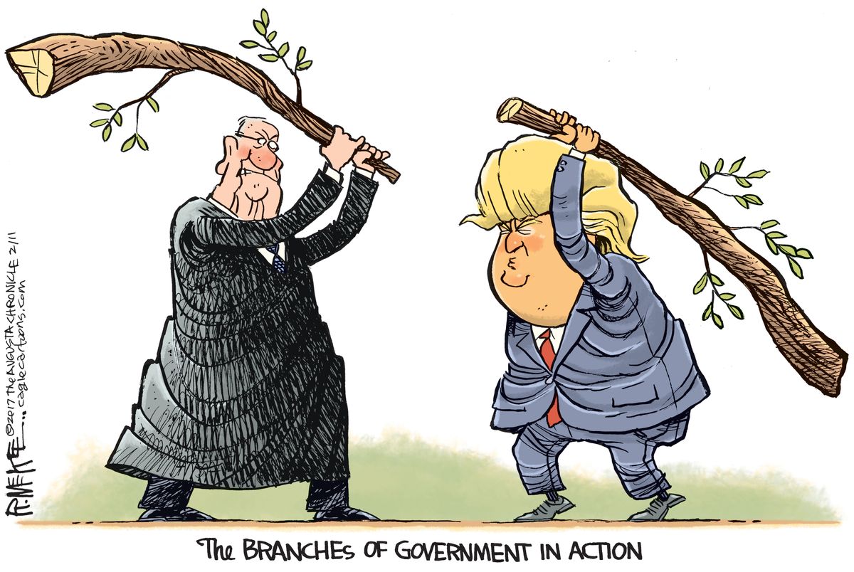 Political Cartoon U.S. Donald Trump Judicial branches of government ...
