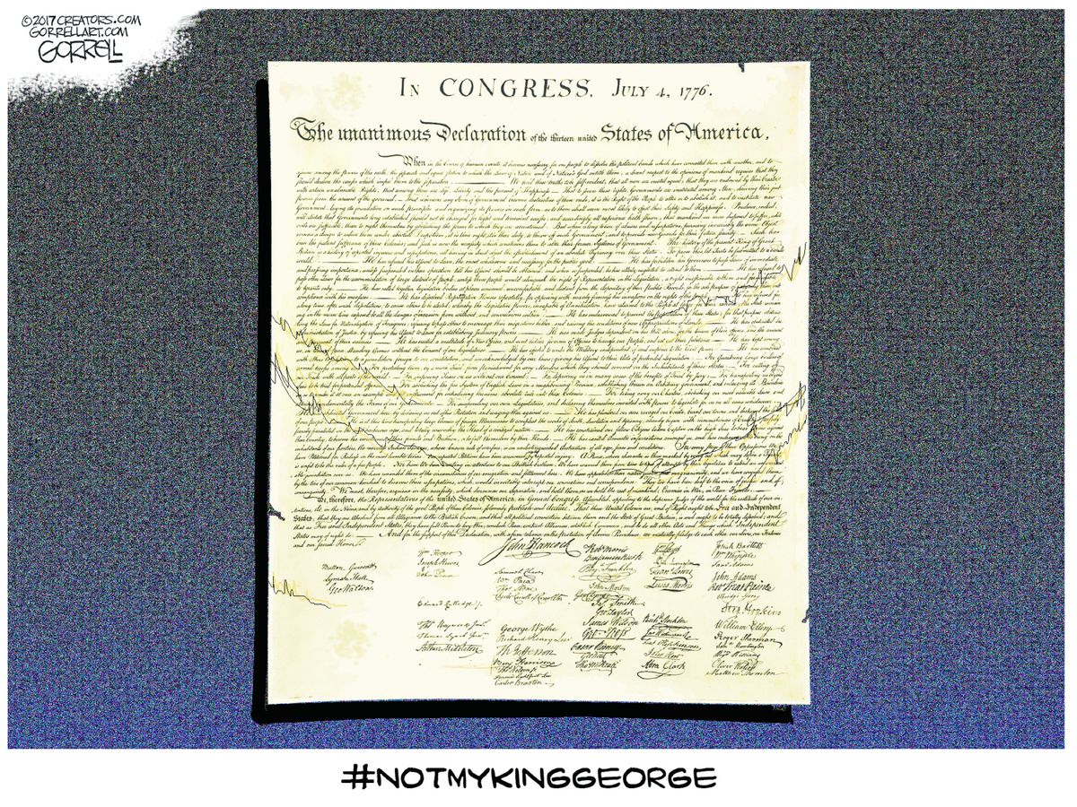 Political cartoon U.S. Trump declaration independence King George ...