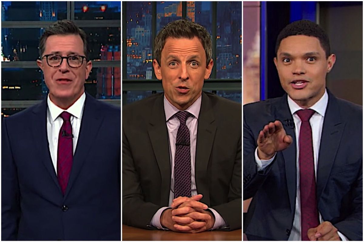 Stephen Colbert, Trevor Noah, and Seth Meyers don't favor going to war ...