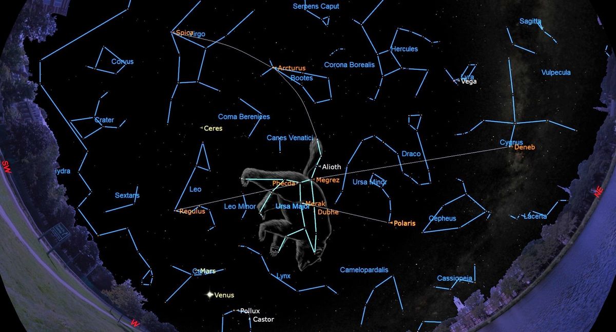 See the stars of the Spring Triangle reach high in the sky this month ...