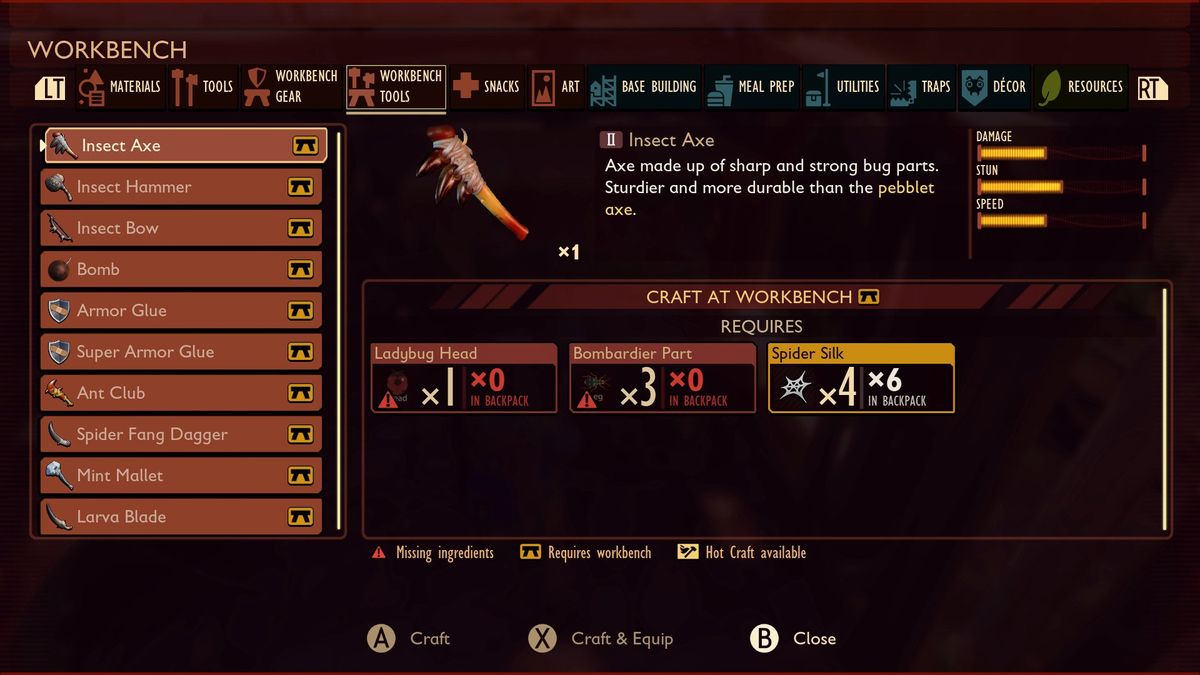 Grounded: How to get the level 2 Insect Axe and Insect Hammer upgrades ...