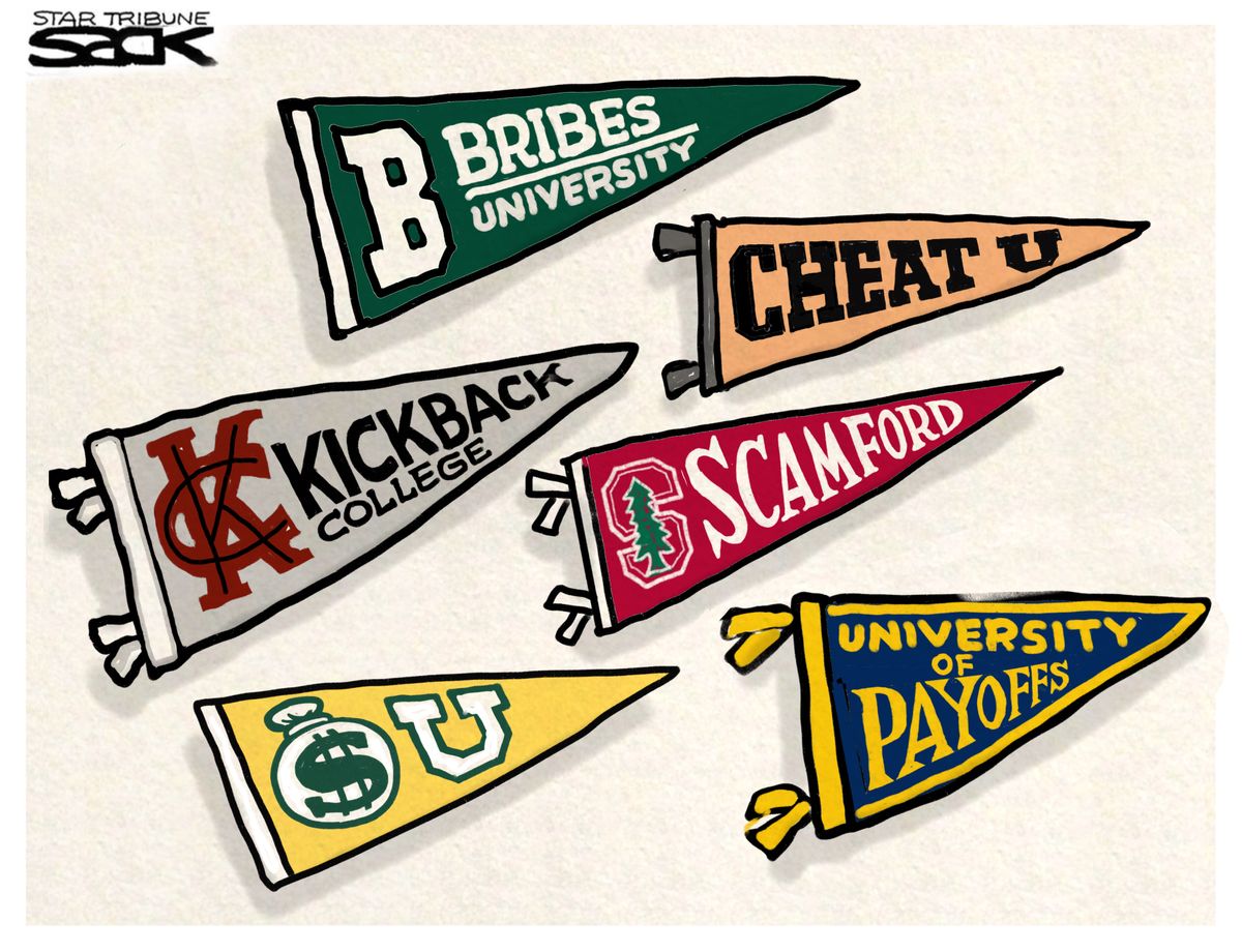 Editorial Cartoon U.S. College admission bribing scheme flags | The Week