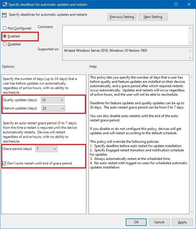 How to specify deadlines for automatic updates and restarts on Windows ...