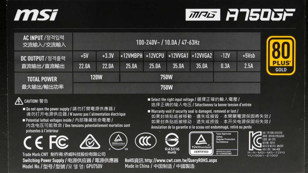 MSI MPG A750GF Power Supply Review | Tom's Hardware