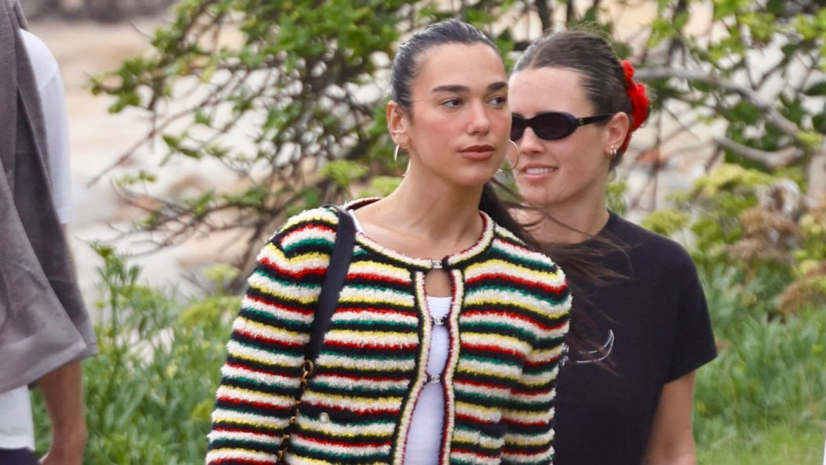 Dua Lipa's Beach Outfit Pairs a Chanel Sweater and $995 Flats | Marie ...