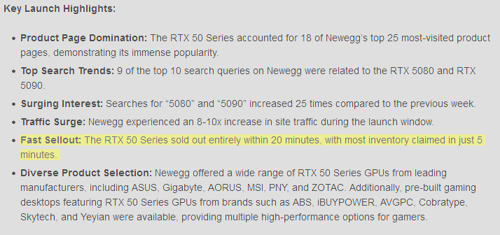 Most RTX 50-series GPUs sold out in five minutes at Newegg — entire ...