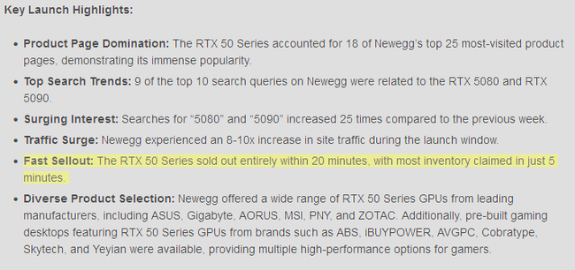Most RTX 50-series GPUs sold out in five minutes at Newegg — entire ...