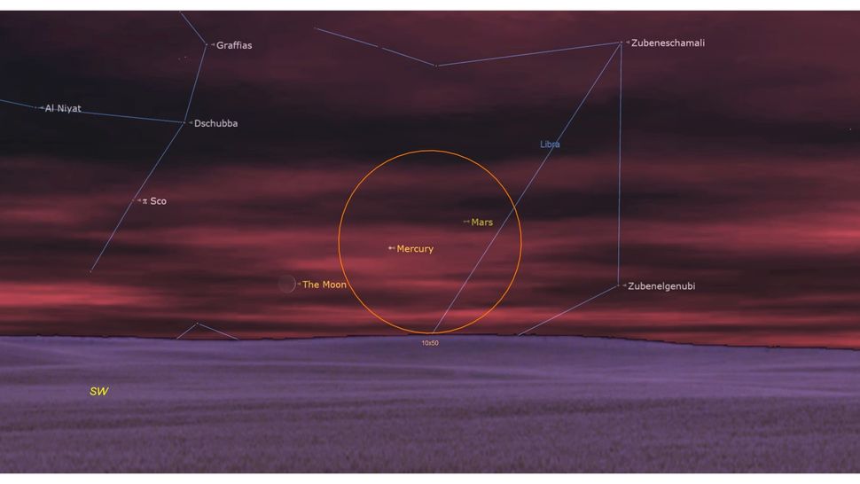 See a razor-thin crescent moon line up with Mars and Mercury at sunset ...