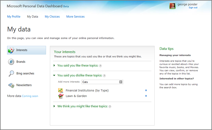 Controlling ad content with the Microsoft Personal Data Dashboard Beta ...