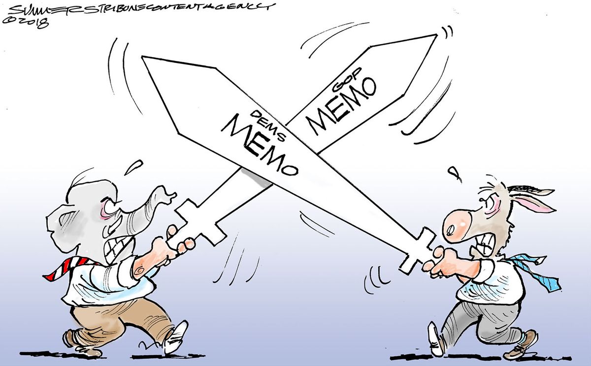Political cartoon U.S. GOP Democrats Schiff memo Nunes memo | The Week