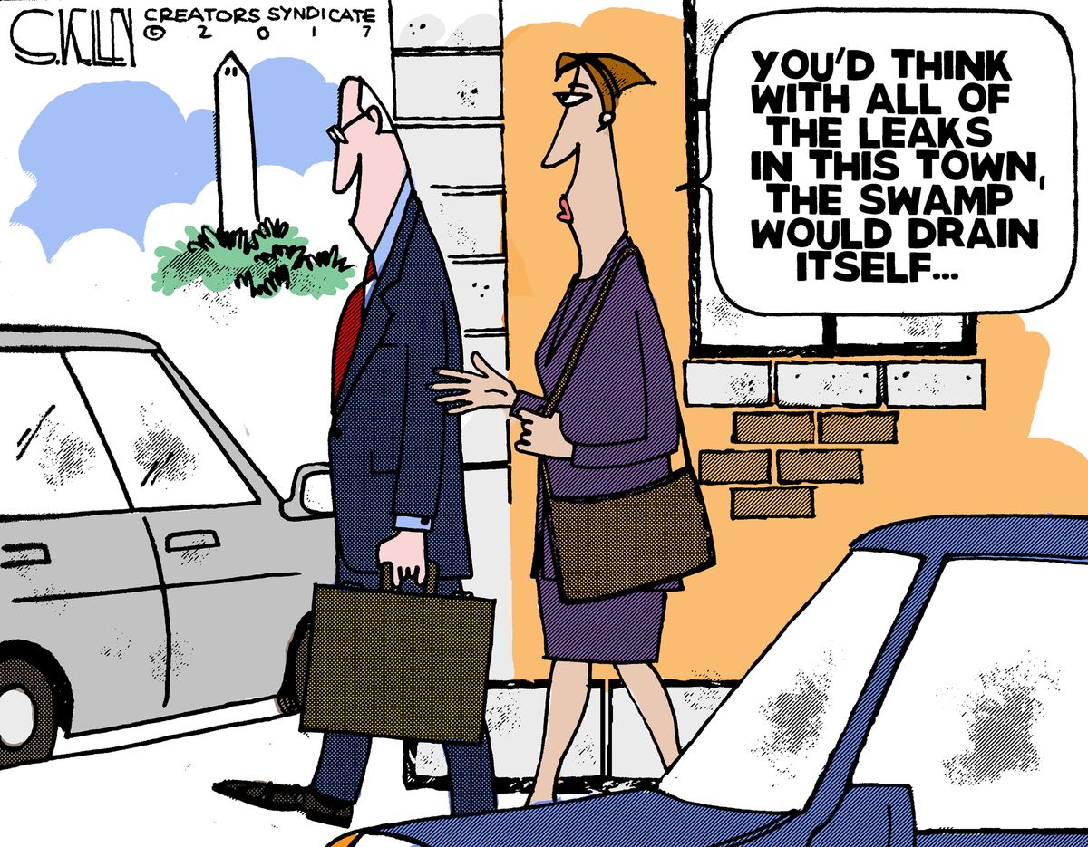 Political cartoon U.S. Drain the swamp Washington insiders White House ...