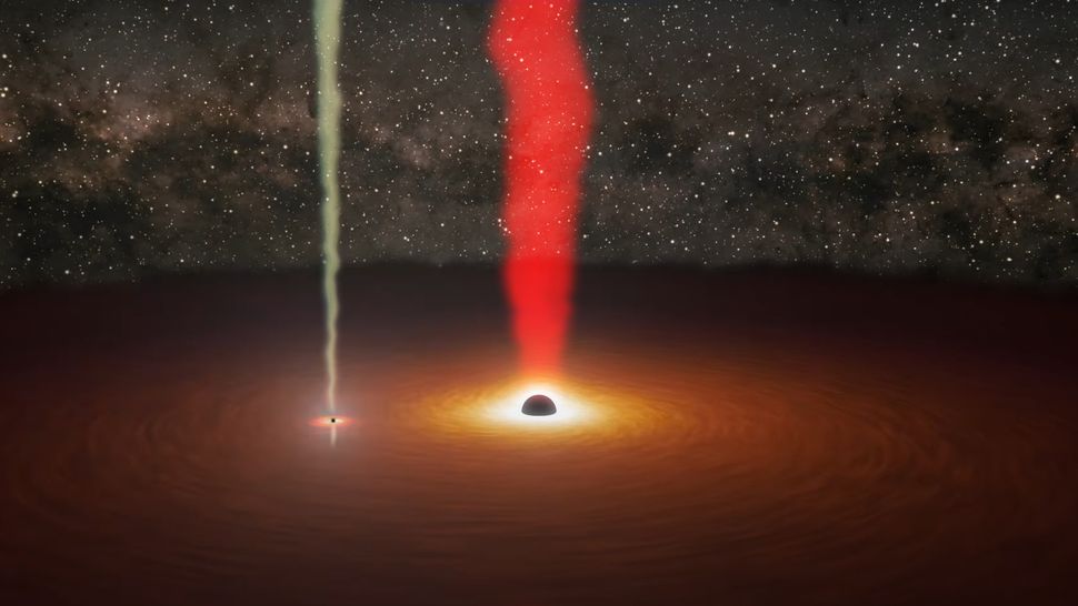 At the heart of this distant galaxy lies not 1, but 2 jet-blasting ...