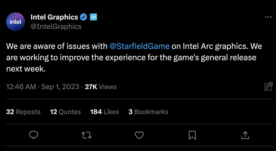 Intel promises fix for Arc graphics driver borkage in Starfield | PC Gamer